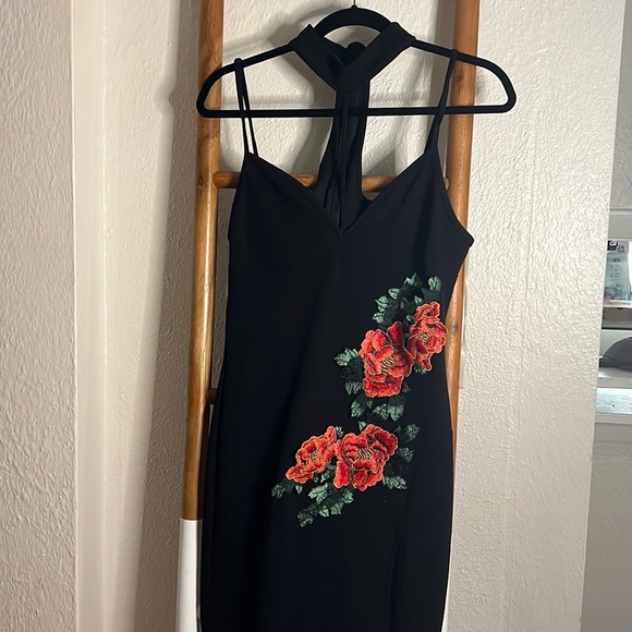 Soho | Dresses | Black Floral Embroidered Choker Dress | Poshmark
